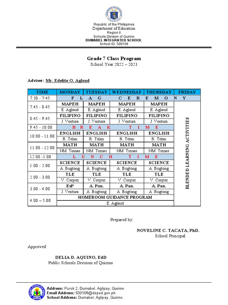 Grade 7-10 Class Programs Philippines | PDF | Philippines
