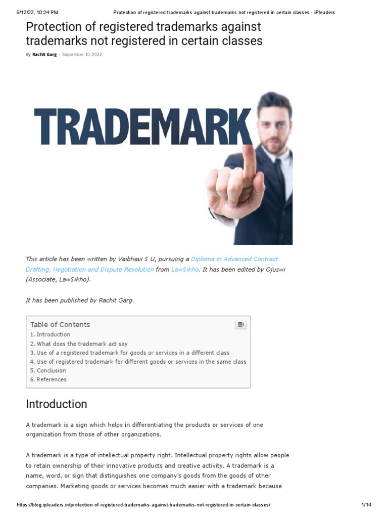 Protection of Registered Trademarks Against Trademarks Not Registered ...