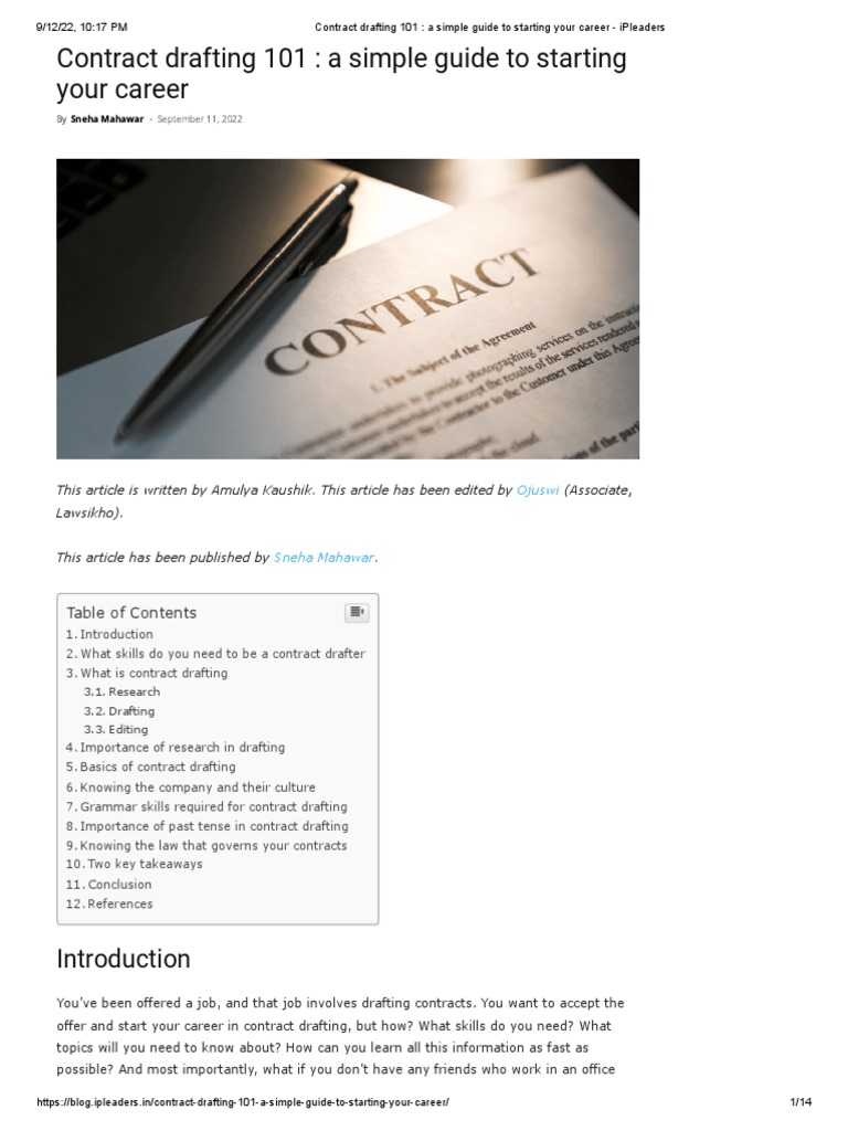 Contract Drafting 101 - A Simple Guide To Starting Your Career ...