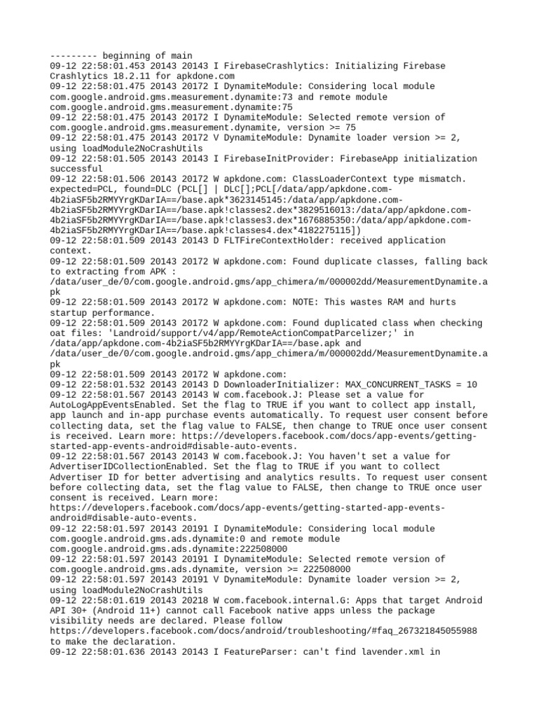 Android App Debugging Logs | PDF | Android (Operating System) | Facebook