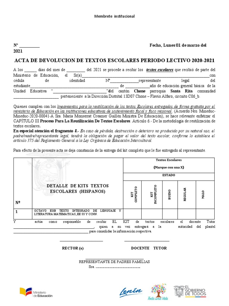 Formato Modelo de Acta para Devolucion de Texto Indivdualizado | PDF