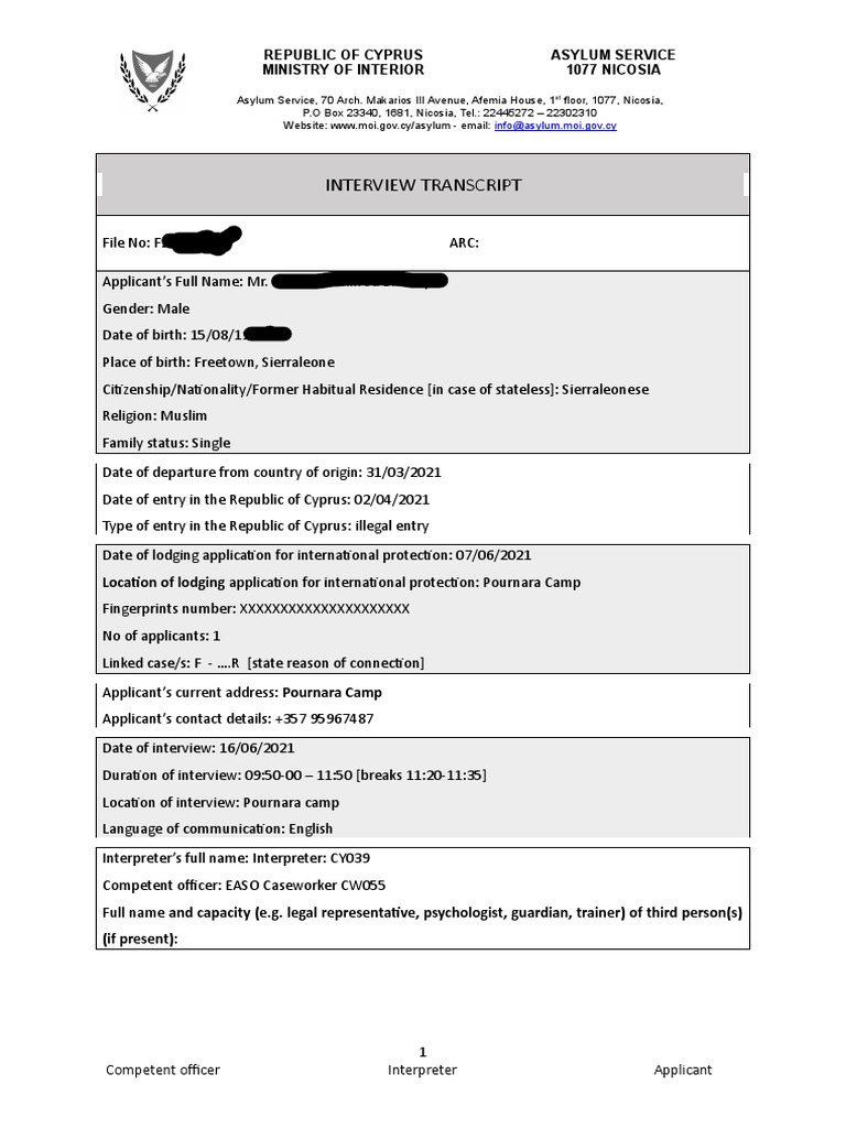Asylum Interview Transcript: Harding Case | PDF | Language ...