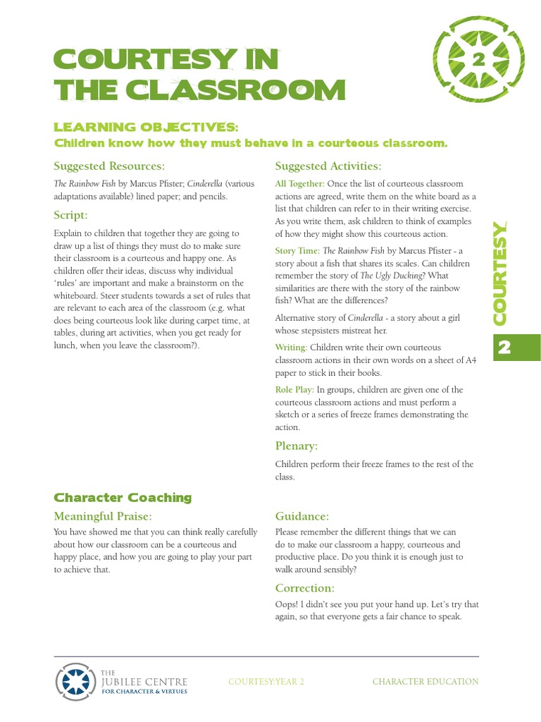 COURTESY IN THE CLASSROOM: YEAR 2 CHARACTER EDUCATION | PDF | Cognitive ...