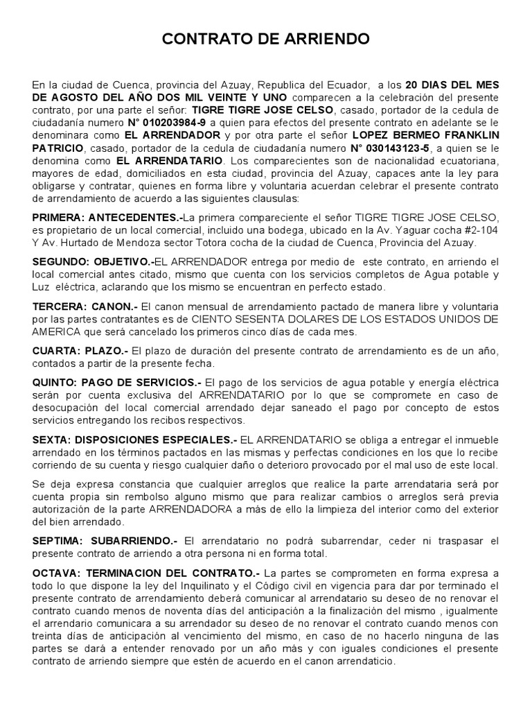 Contrato de Arriendo | PDF