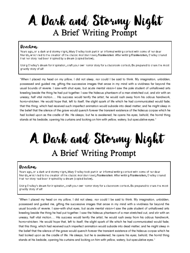 A Dark and Stormy Night: A Brief Writing Prompt | PDF | Frankenstein ...