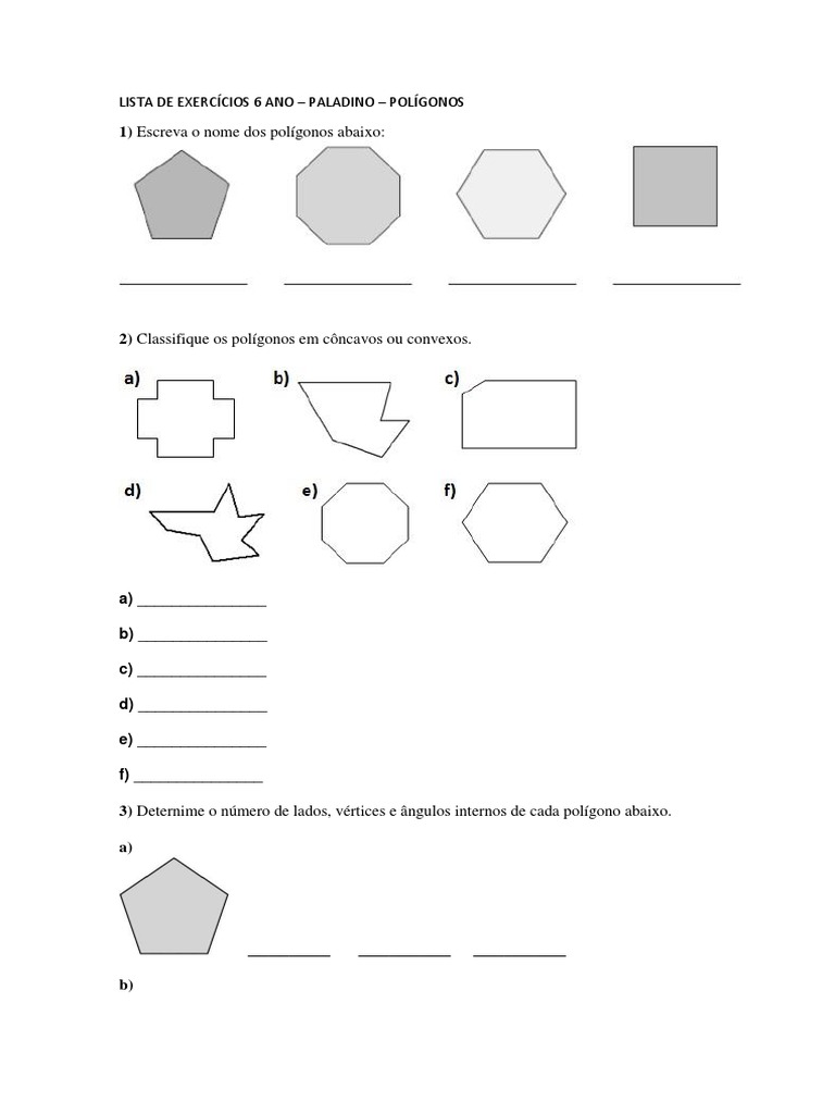 Aula 6 Ano 13-05 - Lista de Exercícios - 6 Ano - Polígonos | PDF