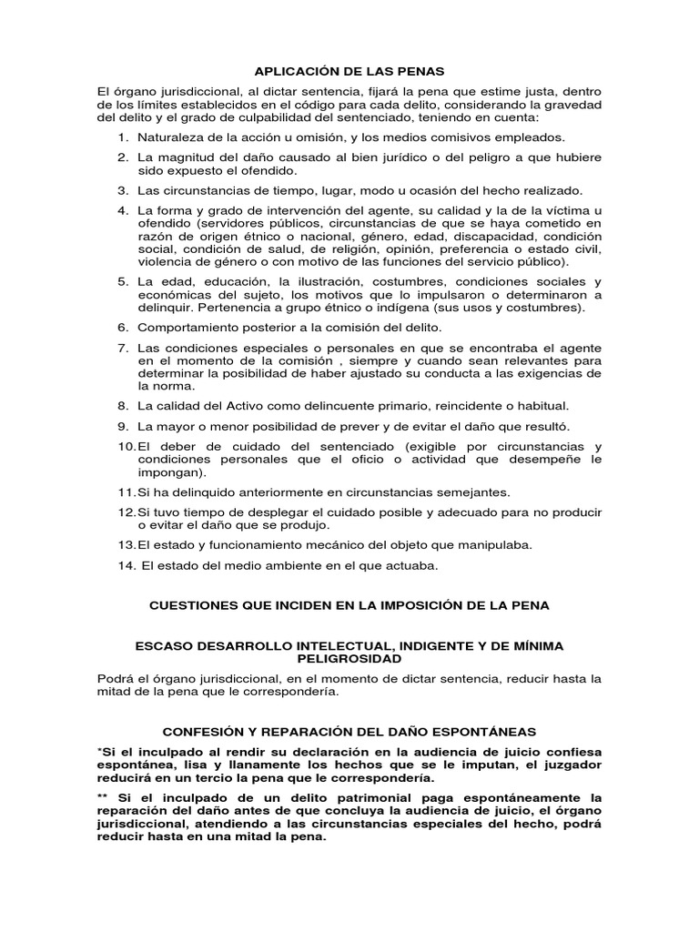 APLICACIÓN DE LAS PENAS | PDF | Derecho penal | Castigos