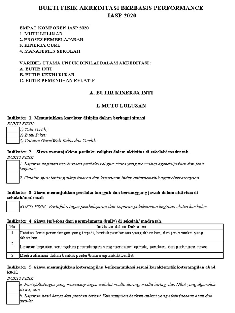 Ceklis Data Isian Akreditasi Sekolah | PDF