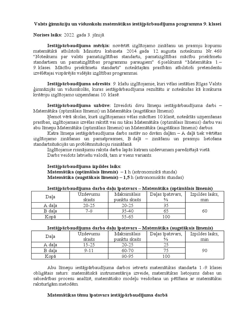 Apvienota Iestajparb - Matematika - Programma - 2022 - 2023 | PDF