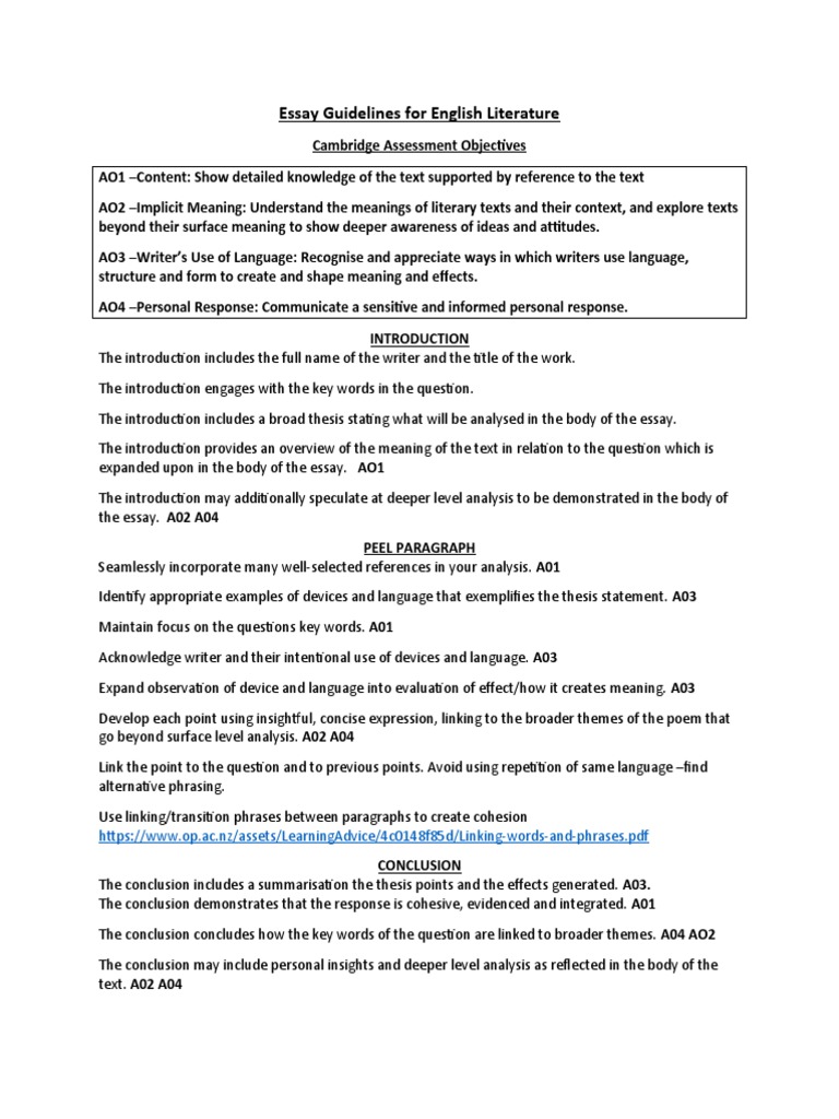 Essay Guidelines English Literature | PDF | Essays | Question