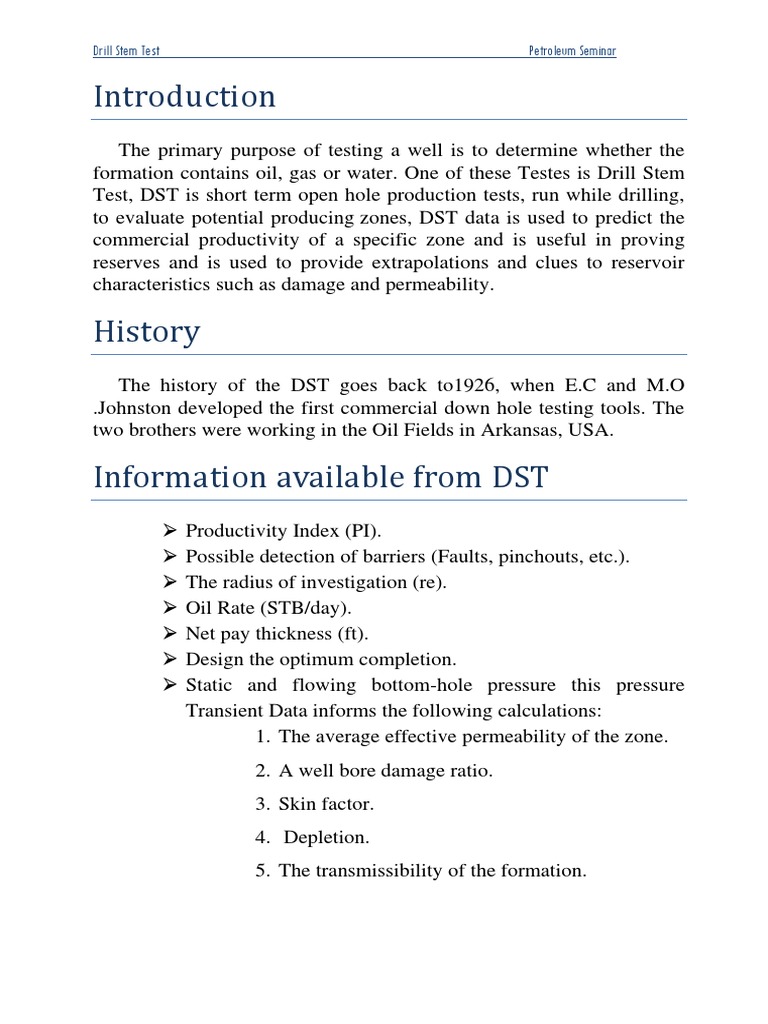 Drill Stem Test Pdf Chemical Engineering Applied And Interdisciplinary Physics