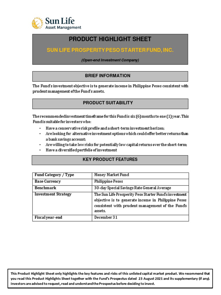 Peso Starter Fund Product Highlight Sheet - 082321 | PDF | Investment ...