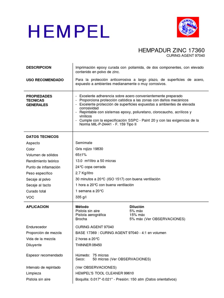 Hempel Hempel: Hempadur Zinc 17360 | PDF | Agua | Pintar