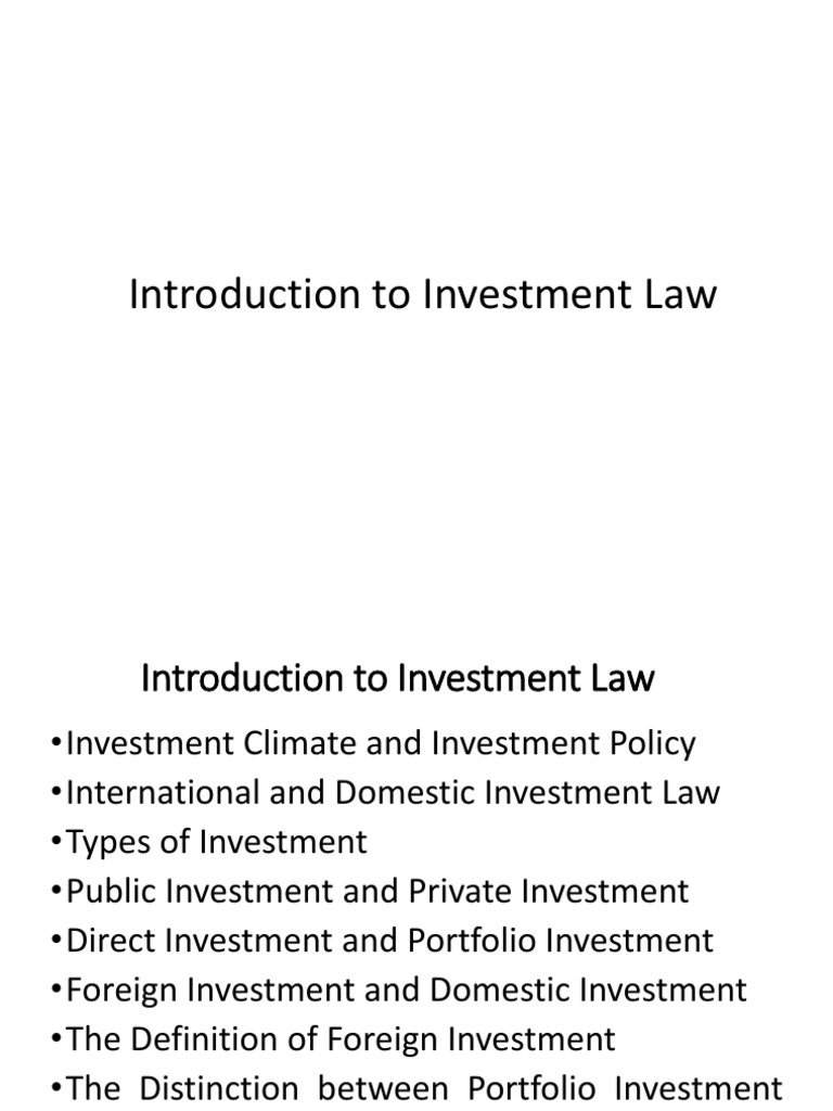 Overview of Investment Law Principles | PDF | Investing | Foreign ...
