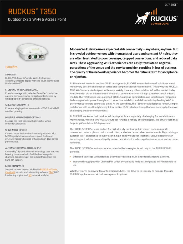 RUCKUS T350 Data Sheet | PDF | Wi Fi | Ieee 802.11