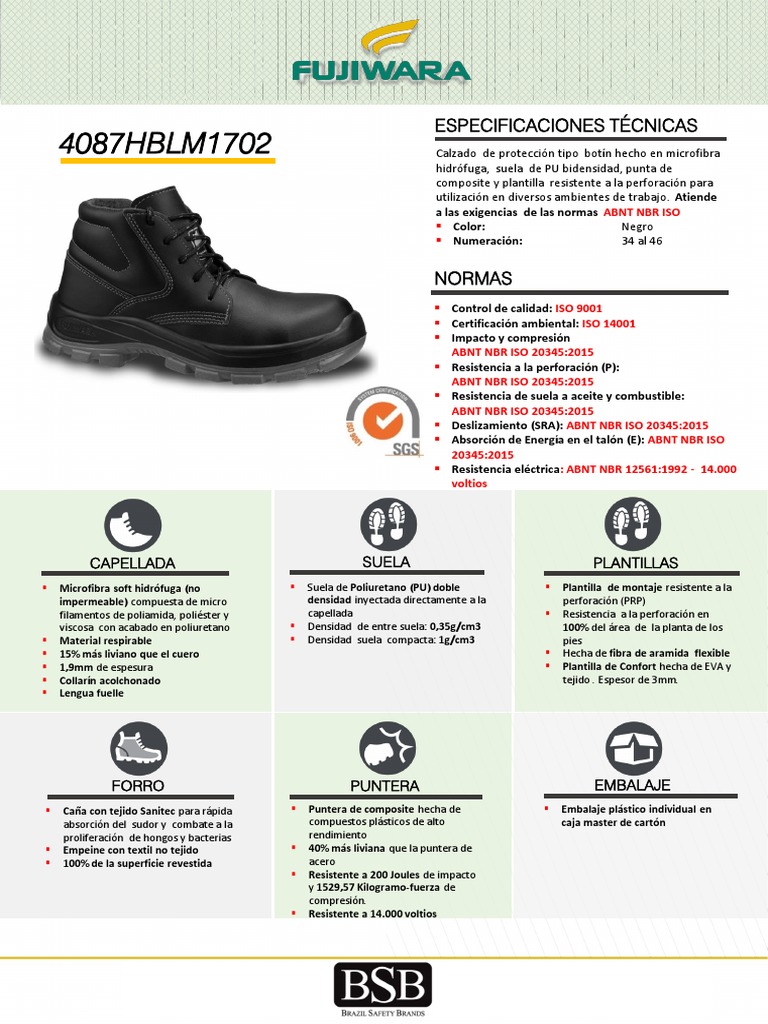 Botas Punta de Acero Fujiwara HBL PU Composite Nueva | PDF | Textiles | Materiales de construcción