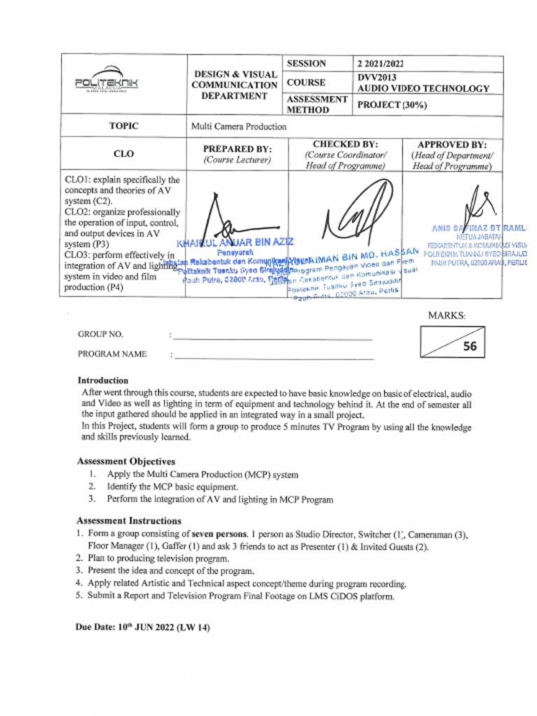 DVV2013 AUDIO VIDEO TECHNOLOGY Sesi II 2021 2022 ASSESSMENT Project ...