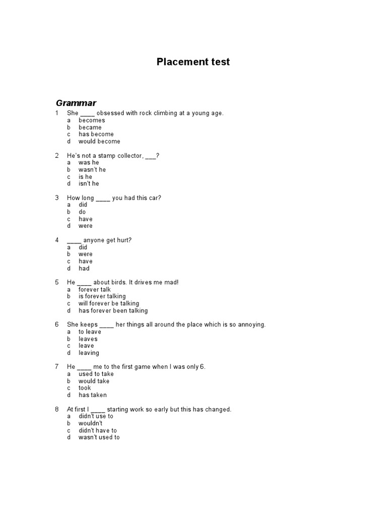 Upper Intermediate and Advanced Placement Test | PDF
