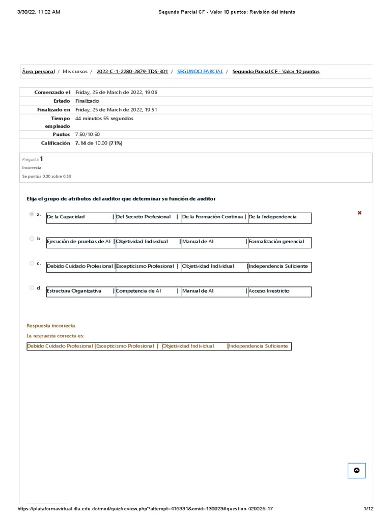 Segundo Parcial CF Valor 10 Puntos Revisi N Del Intento PDF | PDF | Auditoría | Contabilidad