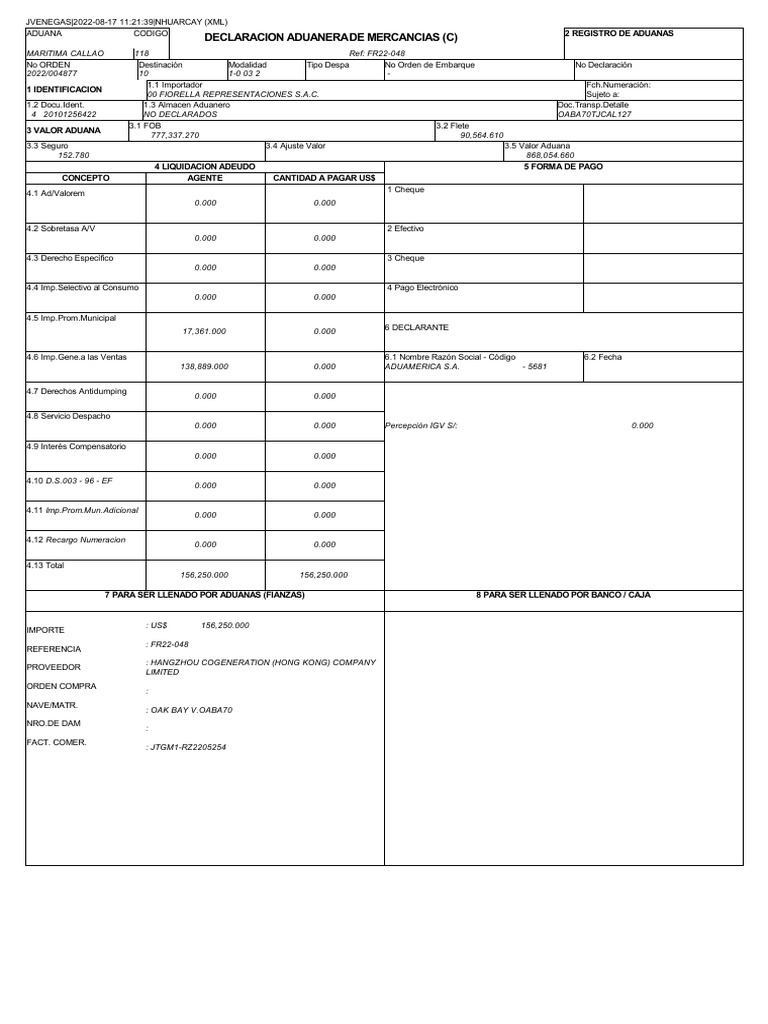 FR22-048 - Formato Dua C | PDF | Comercio | El comercio internacional