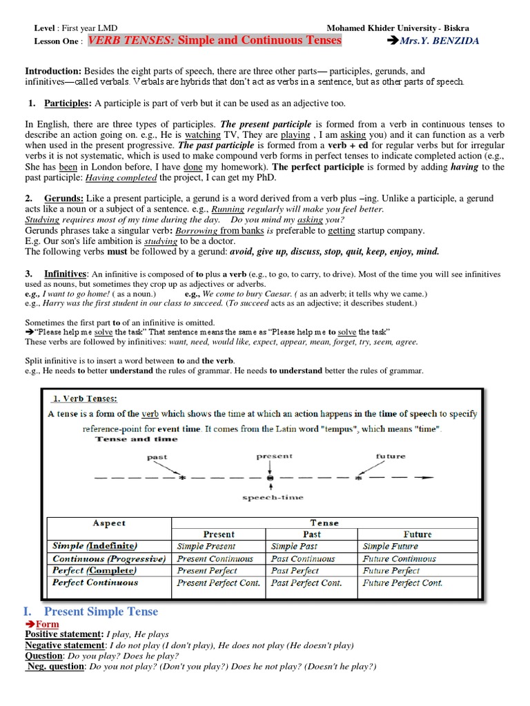 01 Simple Present, Past Future Tenses For Students | PDF | Verb | Part ...
