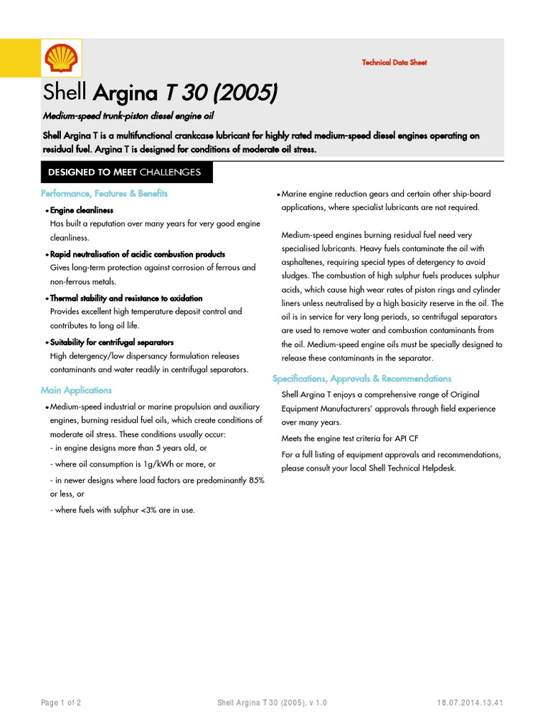 Gpcdoc Gtds Shell Argina T 30 (2005) (En) Tds | PDF | Motor Oil | Engines