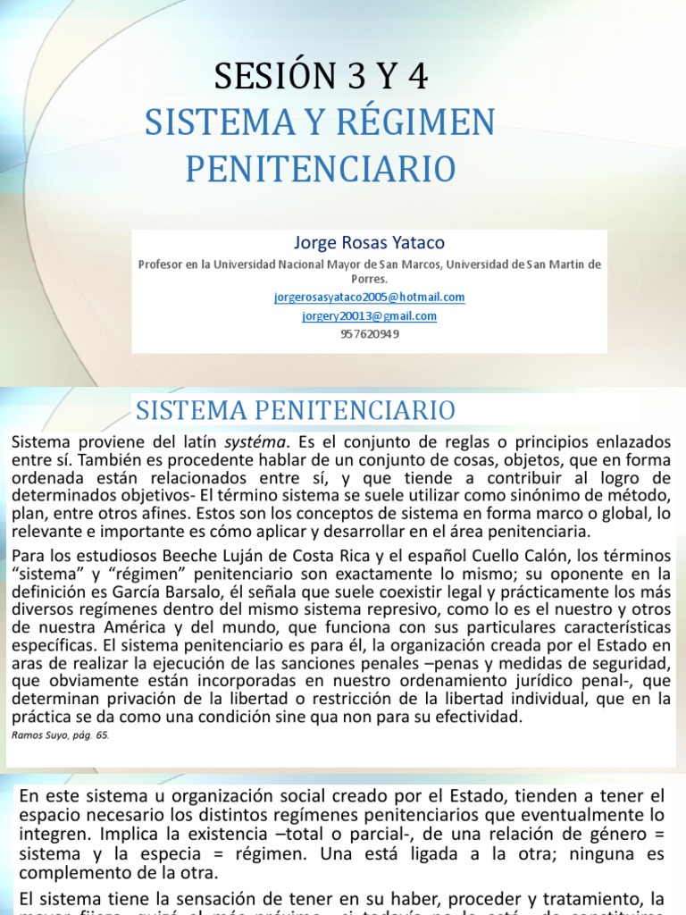 Sesion 3 y 4 - Sistema y Regimen Penitenciario | PDF | Prisión | Correcciones