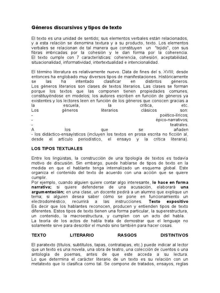 Géneros Discursivos, Tipos de Texto y Actos Del Habla | PDF | Poesía ...