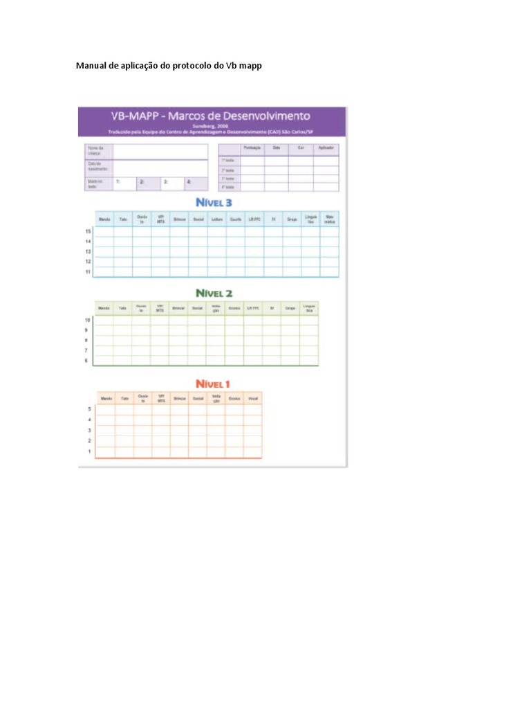Manual de Aplicação Do Protocolo Do VB Mapp | PDF
