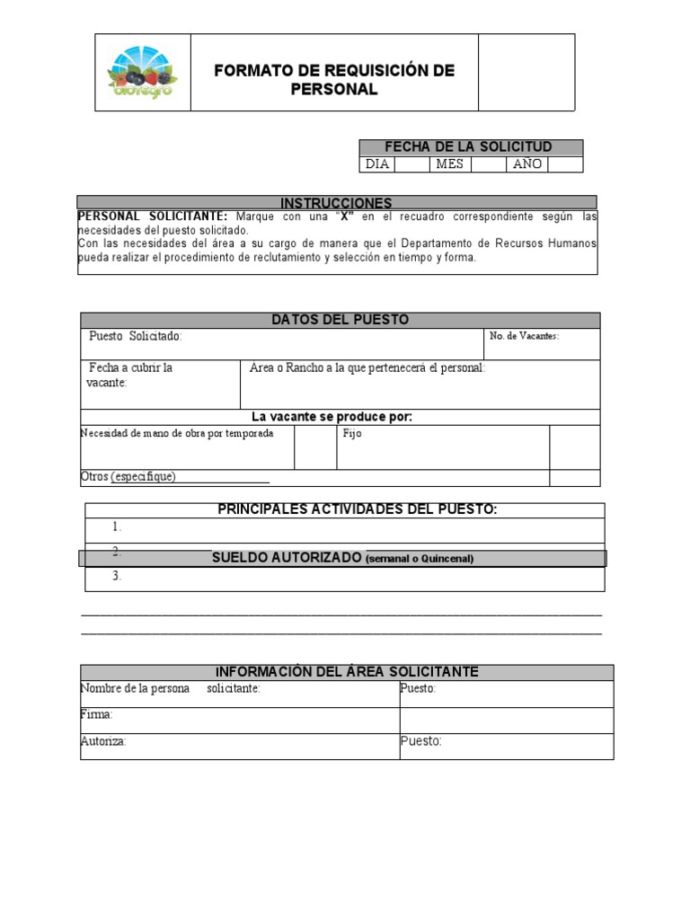 Formato Requisicion Personal | PDF