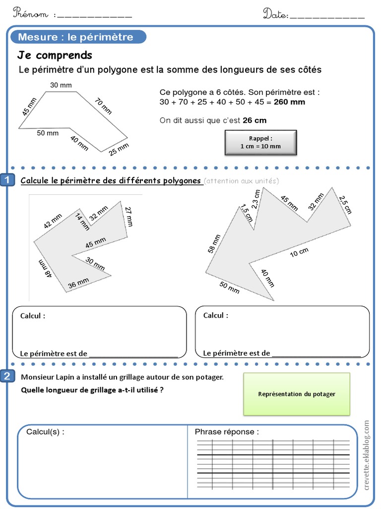Exercices sur le périmètre des polygones | PDF | Longueur | Mesure ...