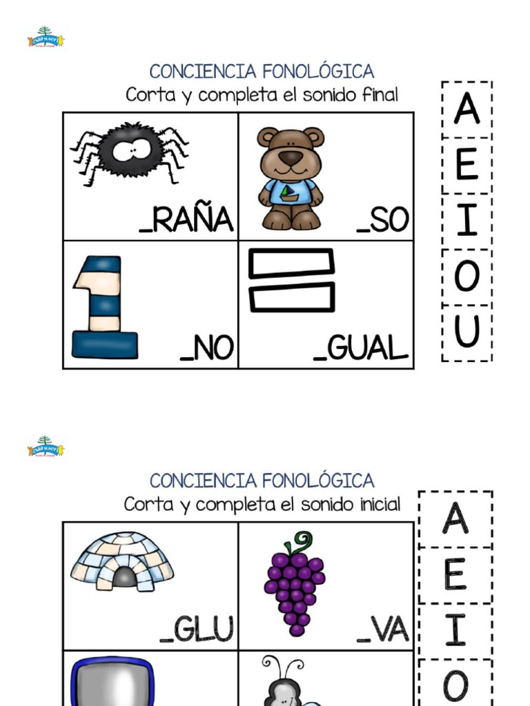 Sonido Inicial y Final Vocálico Plastificar | PDF