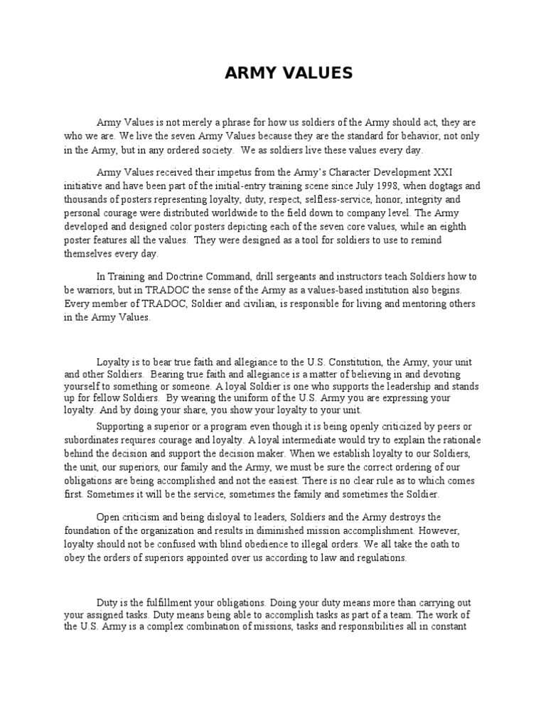 Army Values | PDF | Integrity | United States Army