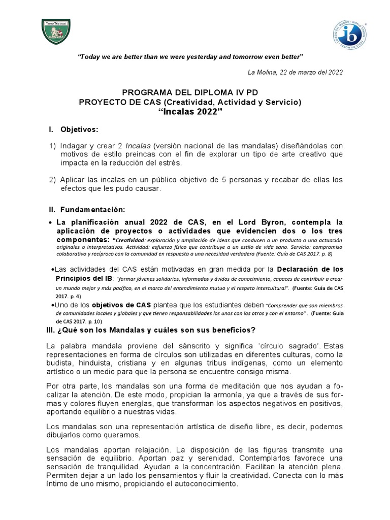 PROYECTO CAS Incalas 2022 IVPD | PDF | Mandala