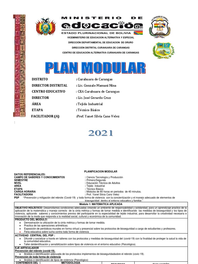 Plan Modular Tejido 1 Sem Act 2 | PDF | Aprendizaje | Violencia