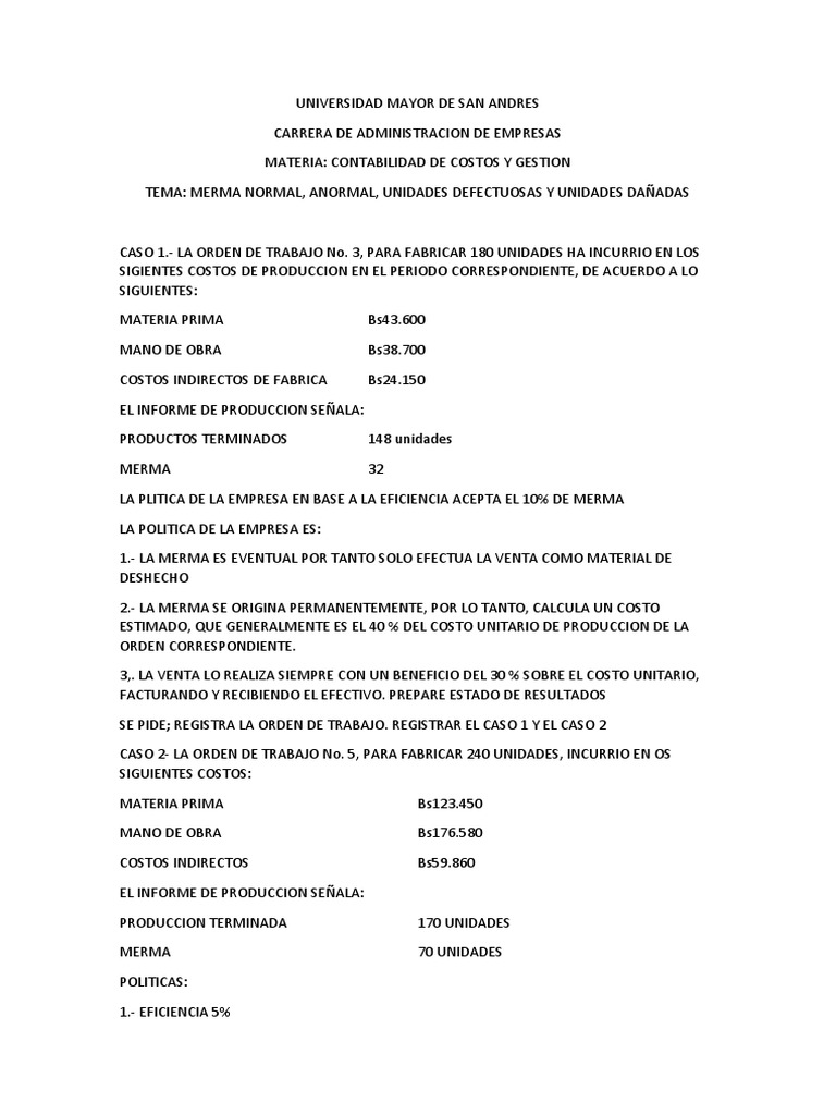 Análisis de Merma y Costos en Producción | PDF