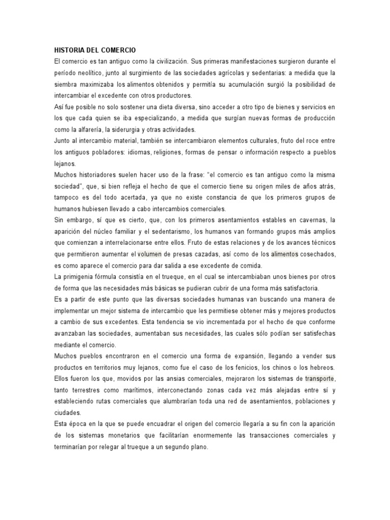 Evolución y Orígenes del Comercio | PDF | Comercio | Mercado (economía)