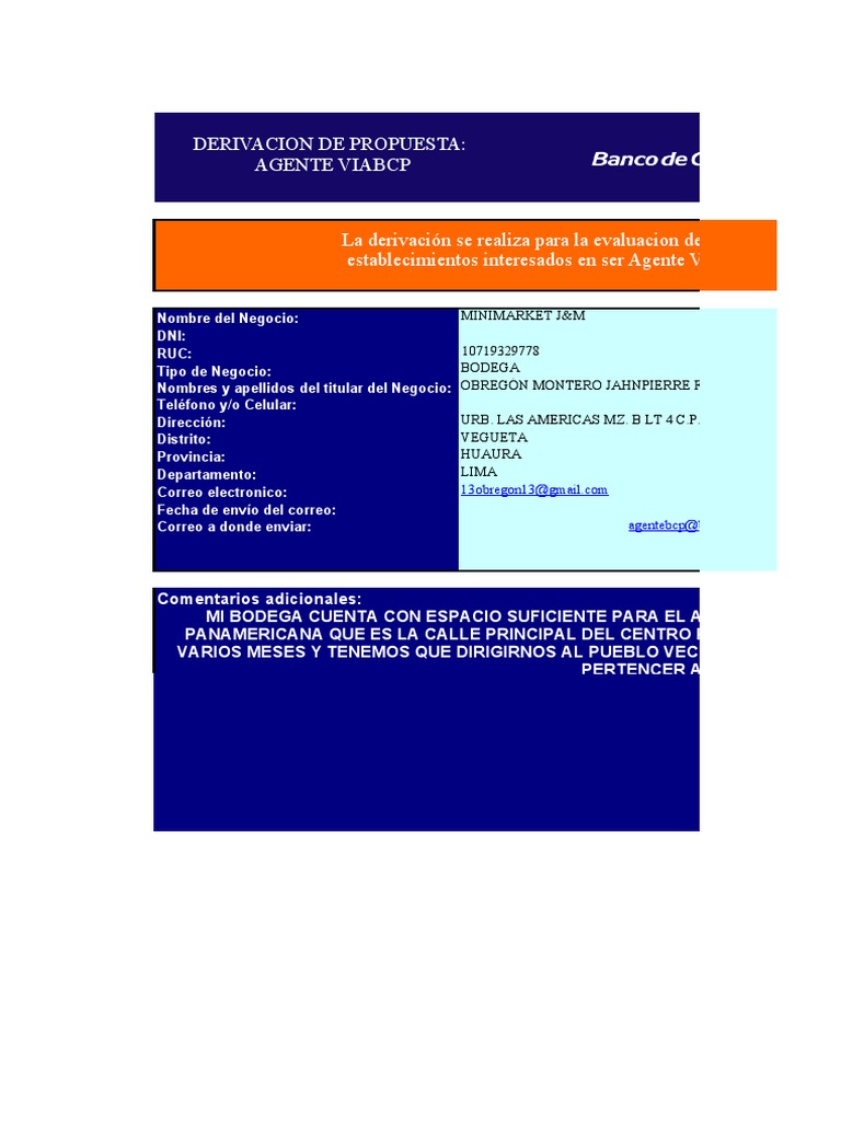 Formulario Agente BCP | PDF