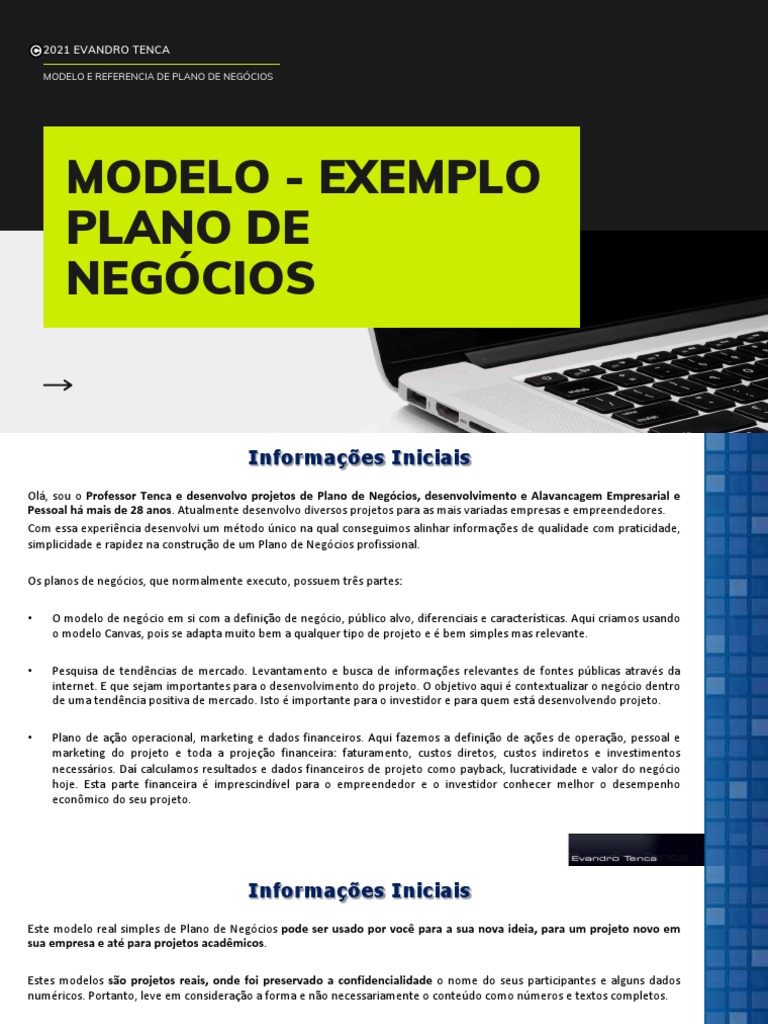 MODELO-EXEMPLO-Plano-de-Negócios-1 | PDF | Plano de negócios | Marketing