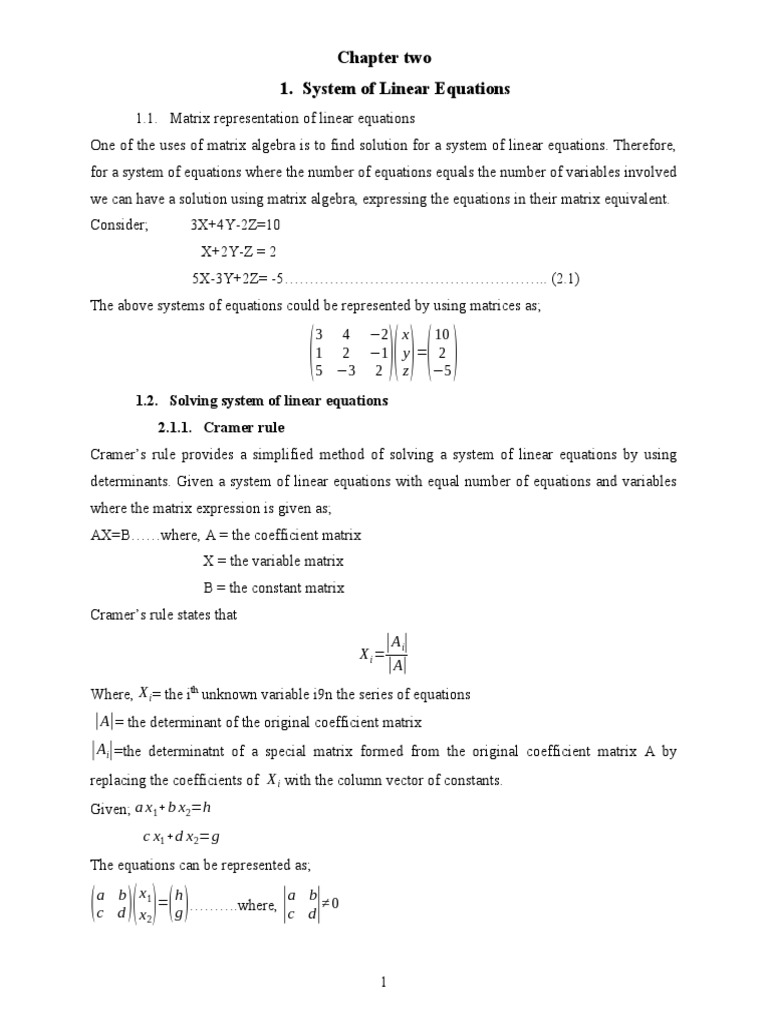 Chapter Two | Download Free PDF | System Of Linear Equations | Matrix (Mathematics)