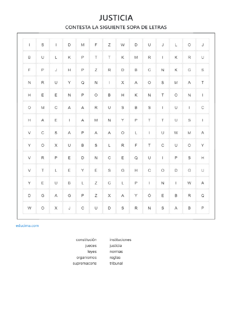 Sopa de Letras Justicia | PDF