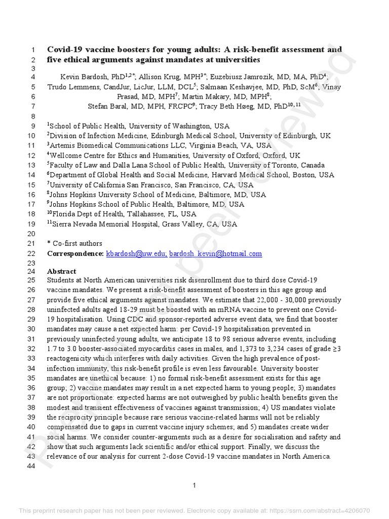 COVID-19 Vaccine Boosters For Young Adults: A Risk-Benefit Assessment and Five Ethical Arguments ...