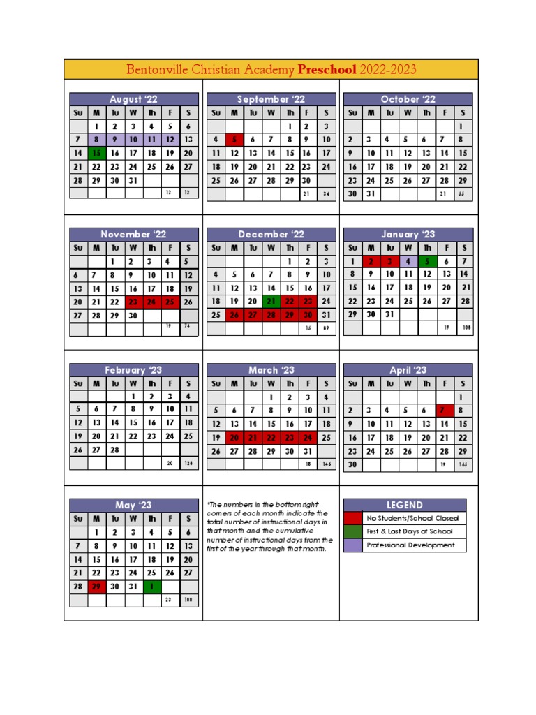 BCA 2022-2023 Pre K Calendar | PDF