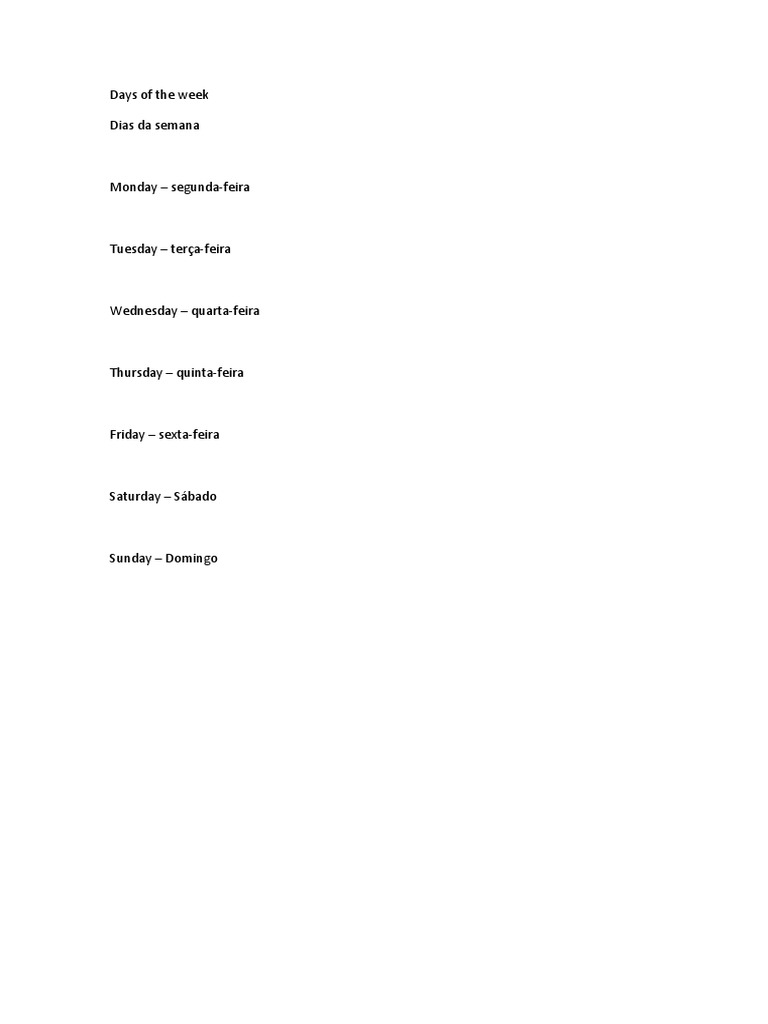 Days of the Week in Portuguese | PDF