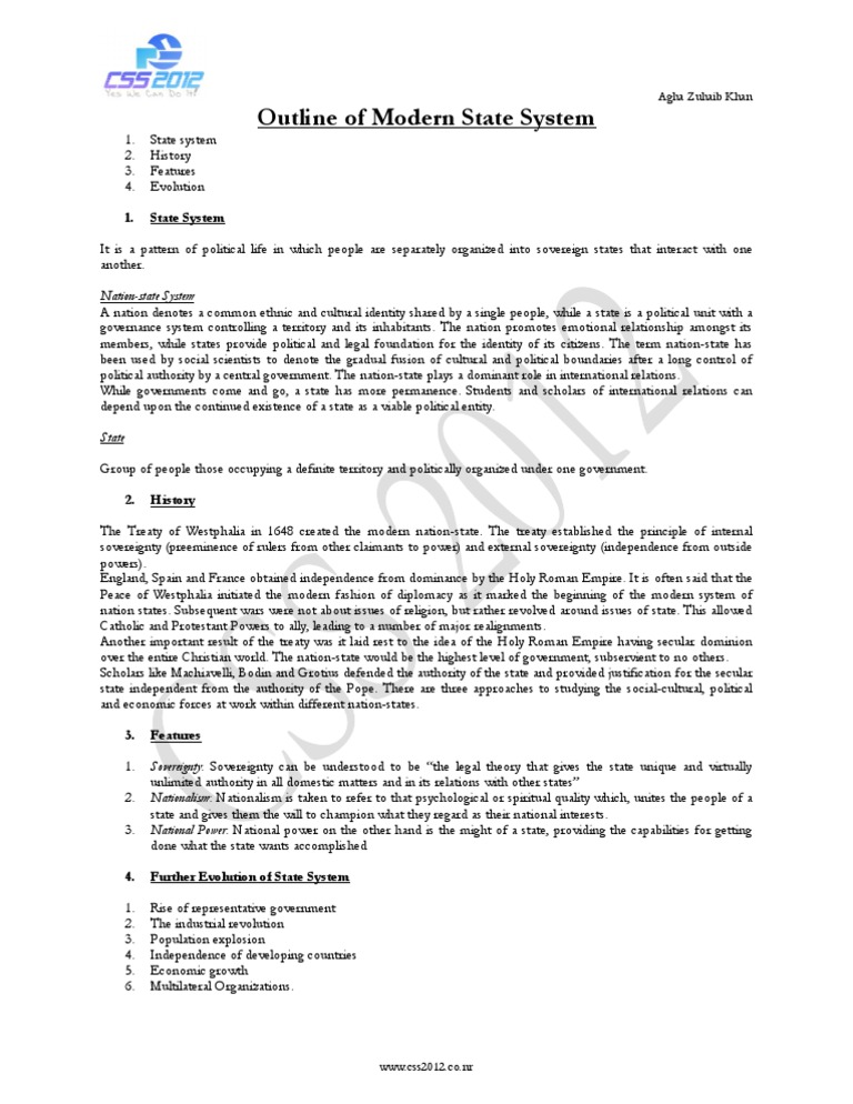 Outline of Modern State System | Download Free PDF | Sovereign State ...