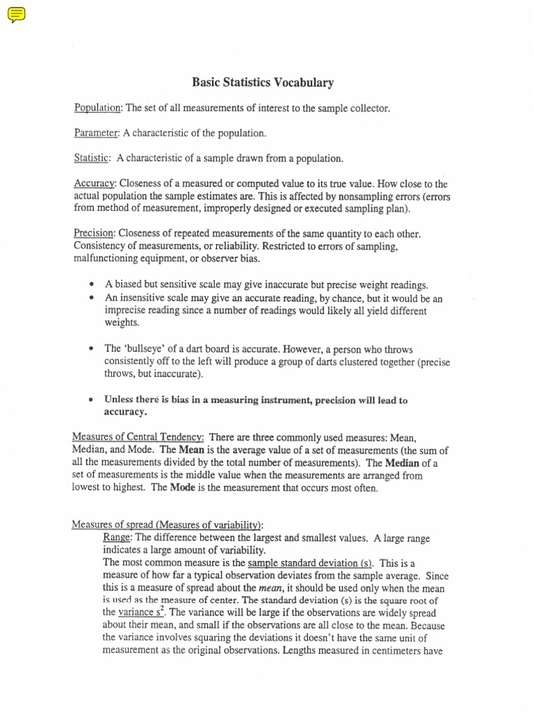 Basic Statistics Vocabulary | PDF