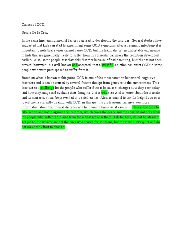 Draft 2 Causes of OCD Corrected | PDF