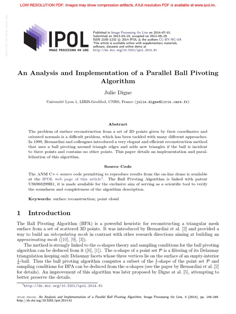An Analysis and Impementation of A Parallel Ball Pivoting Algorithm | PDF | Triangle | Sphere