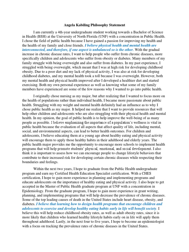 Philosophy Statement Angela Kabiling | PDF | Obesity | Public Health