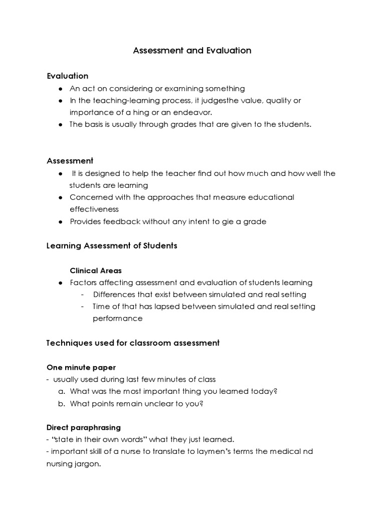 Health Education - Assessment and Evaluation | PDF | Educational ...